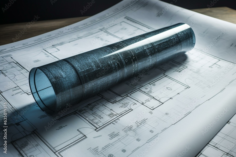 A semi-transparent image placed on top of a blueprint for design ...