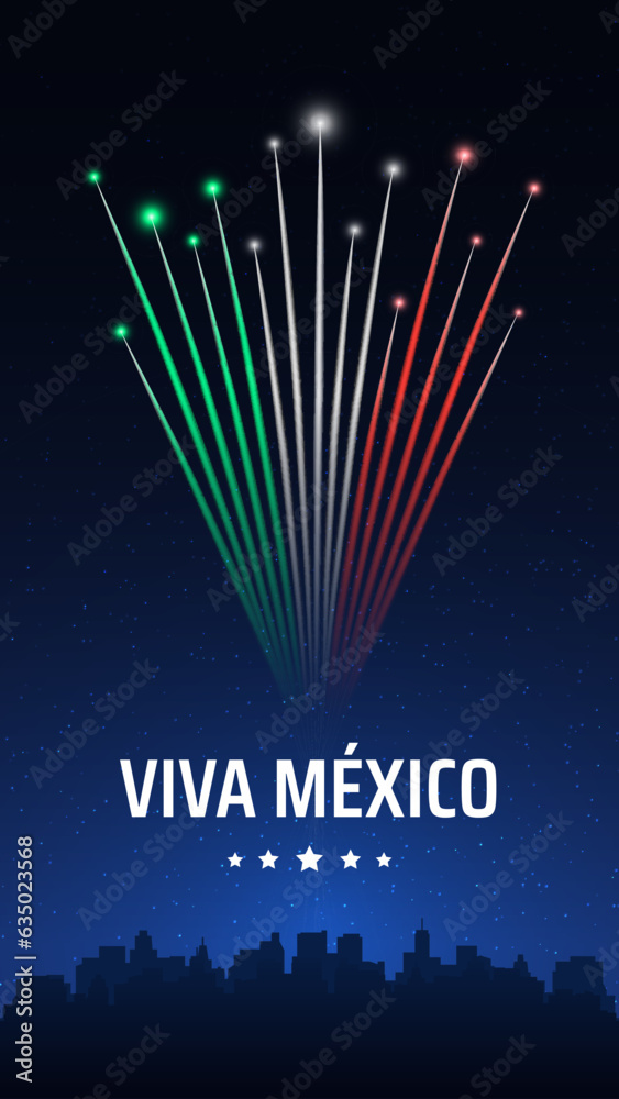 Banner september 16 mexico independence day, mexican fireworks on dark ...