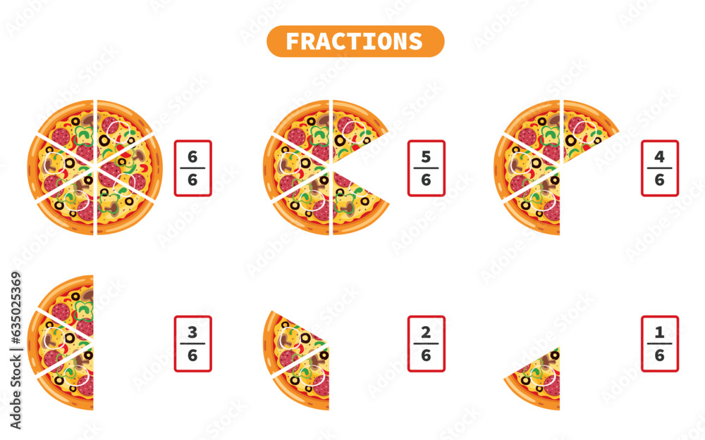 Vector Drawing Of Fractions Worksheet Stock Vector | Adobe Stock