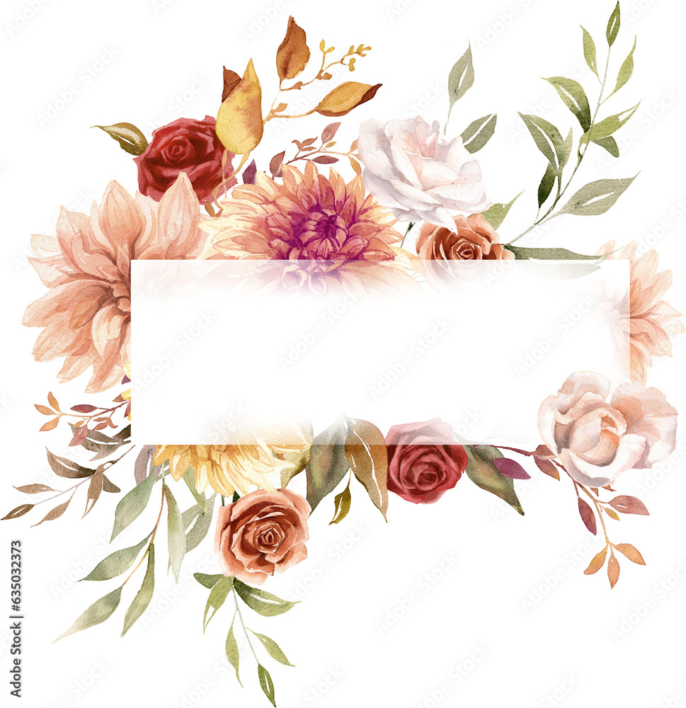 Autumn floral frame PNG. Fall wreath. Rusty flowers border. Terracotta ...