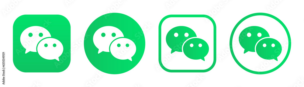 WeChat logo. Green WeChat logo set. Square and round WeChat logo icons ...