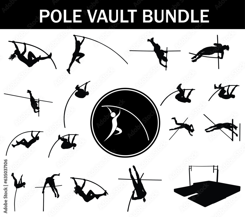 Pole Vault Silhouette Bundle | Collection of Pole Vault Players with ...