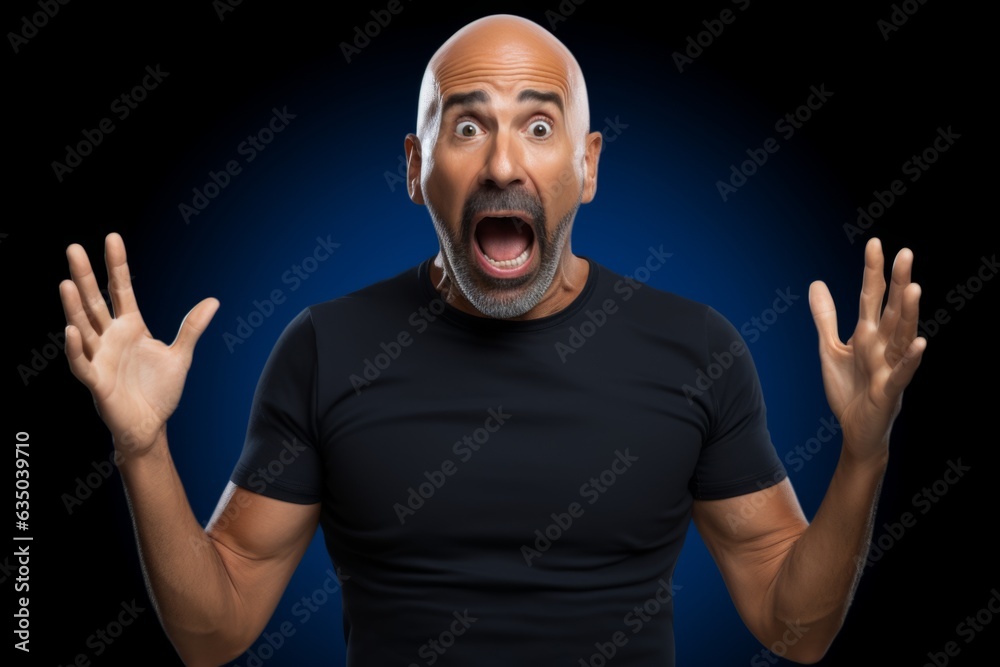 Shocked surprised confused scared person screaming bald man caucasian ...