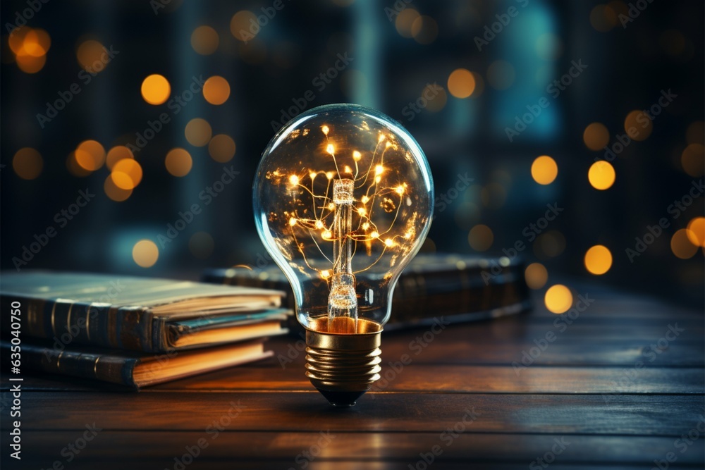 Glowing light bulb with creativity twinkling lights on a book Ideas for ...