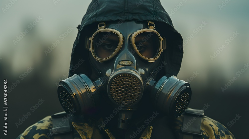Person with gas mask made wtih Ai generative technology, Person is ...