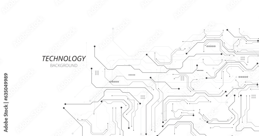 Gray circuit diagram on white background. High-tech circuit board ...