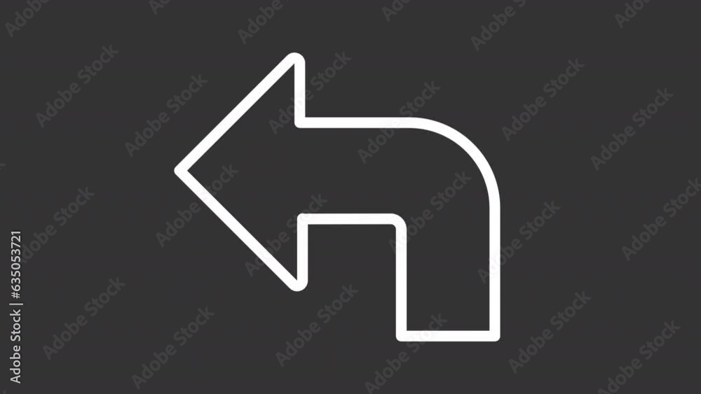 White icon animation of sharp left turn arrow, HD video with ...