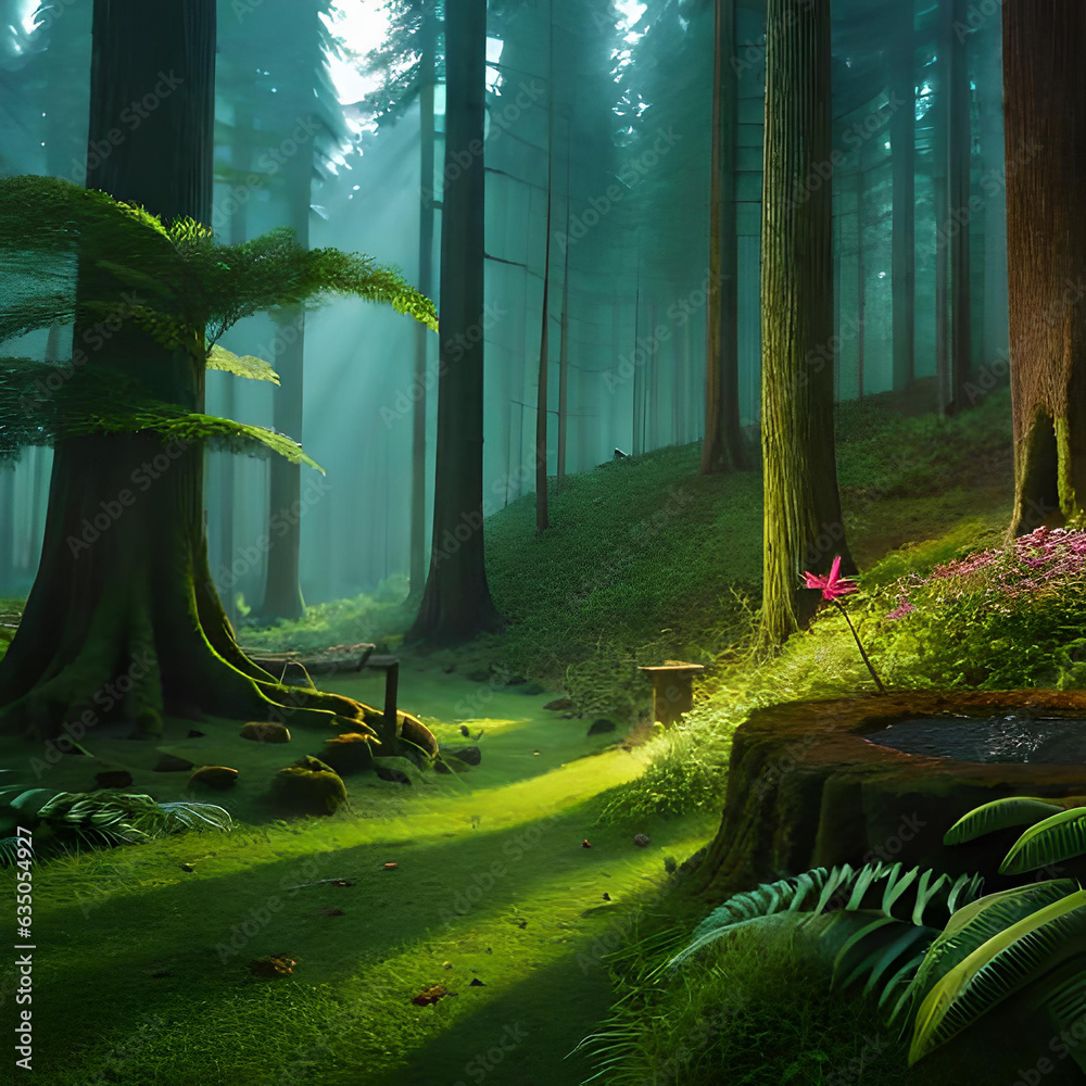 Trail in deep forest scene. Deep forest trail in woods. Generative AI ...