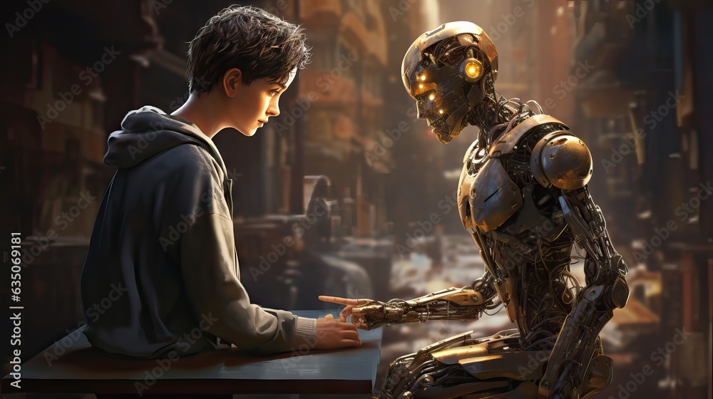 A family interacting with a friendly humanoid robot, reflecting the ...