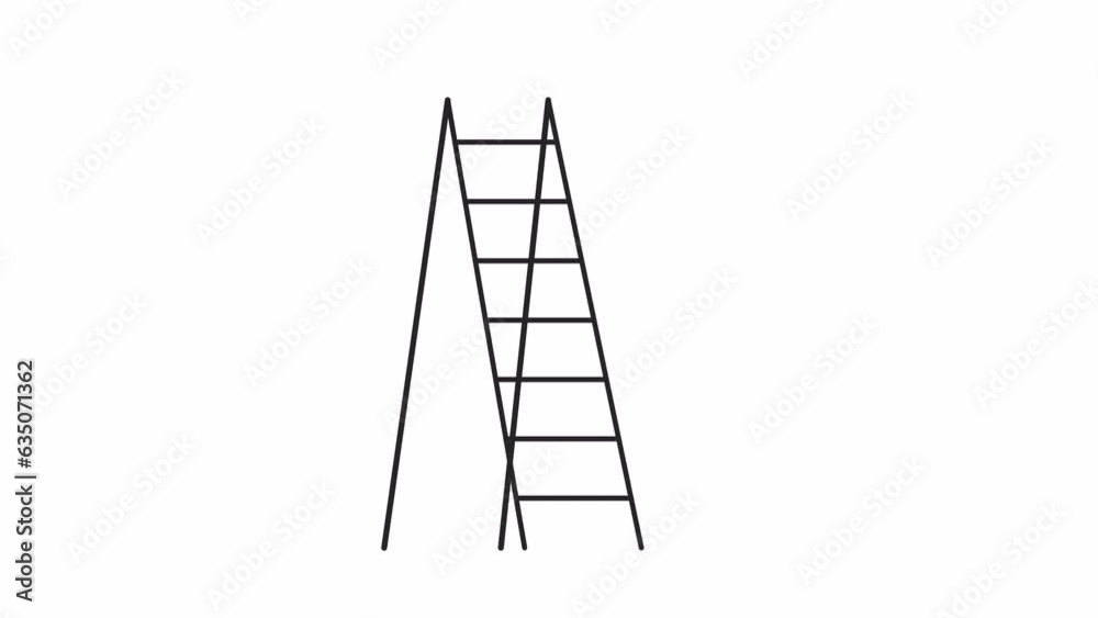Unsteady ladder bw outline 2D object animation. Unbalanced step stool ...