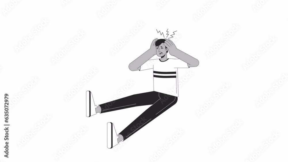 Vidéo Stock Indian young adult man with head trauma bw outline 2D ...
