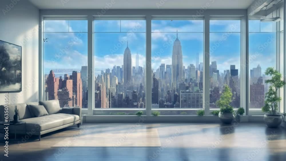 interior of modern office building with windows view, seamless looping ...