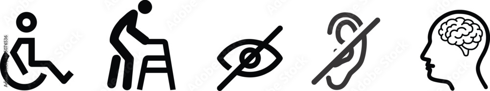 Set of vector disabled signs.Handicapped man sitting in a wheelchair ...