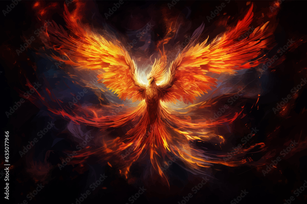 Phoenix. Fire Phoenix risen from the ashes. Firebird. Burning bird ...