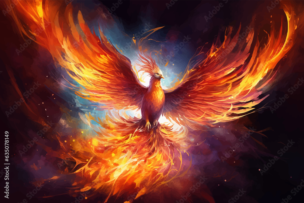 Phoenix. Fire Phoenix risen from the ashes. Firebird. Burning bird ...
