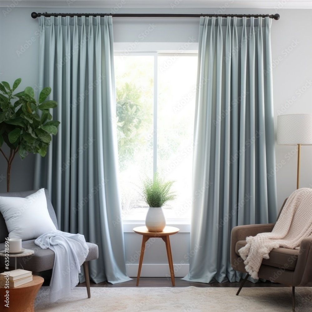 Modern bedroom, miminal interior design, window with simple curtains ...