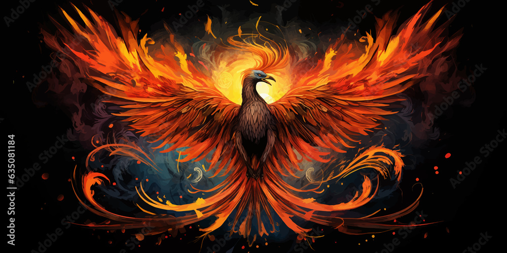 Phoenix. Fire Phoenix risen from the ashes. Firebird. Burning bird ...