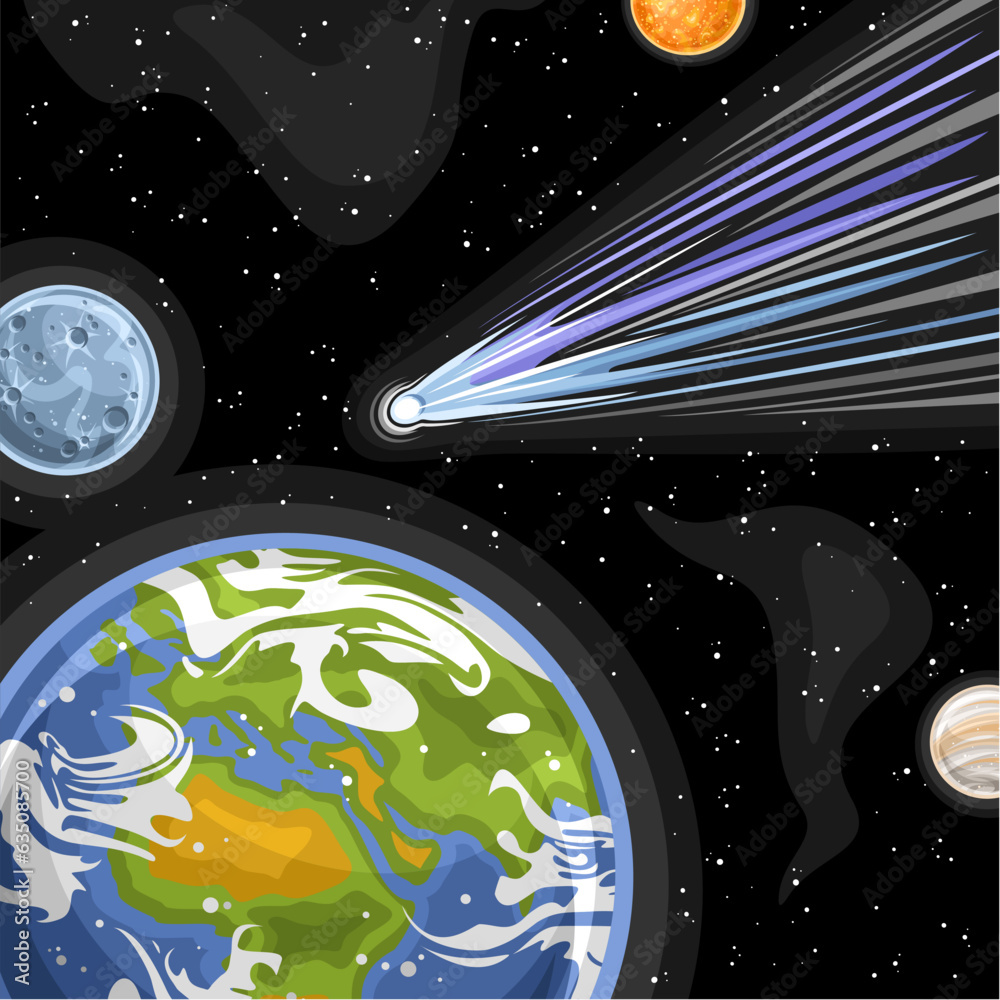 Vector illustration of Falling Comet, square astronomical poster with ...