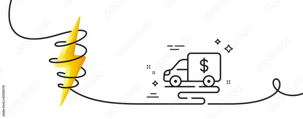 Cash transit line icon. Continuous one line with curl. Money collector ...