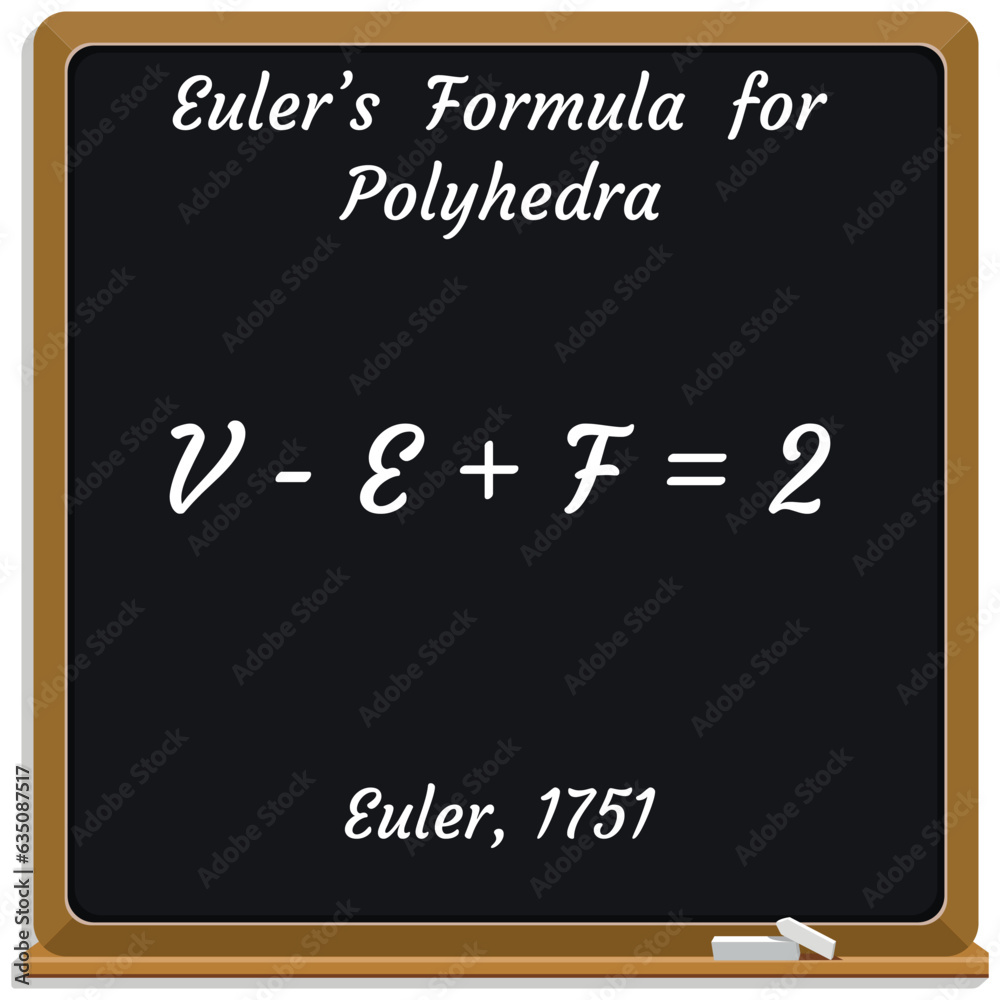 Euler’s Formula for Polyhedra on a black chalkboard.. Education ...