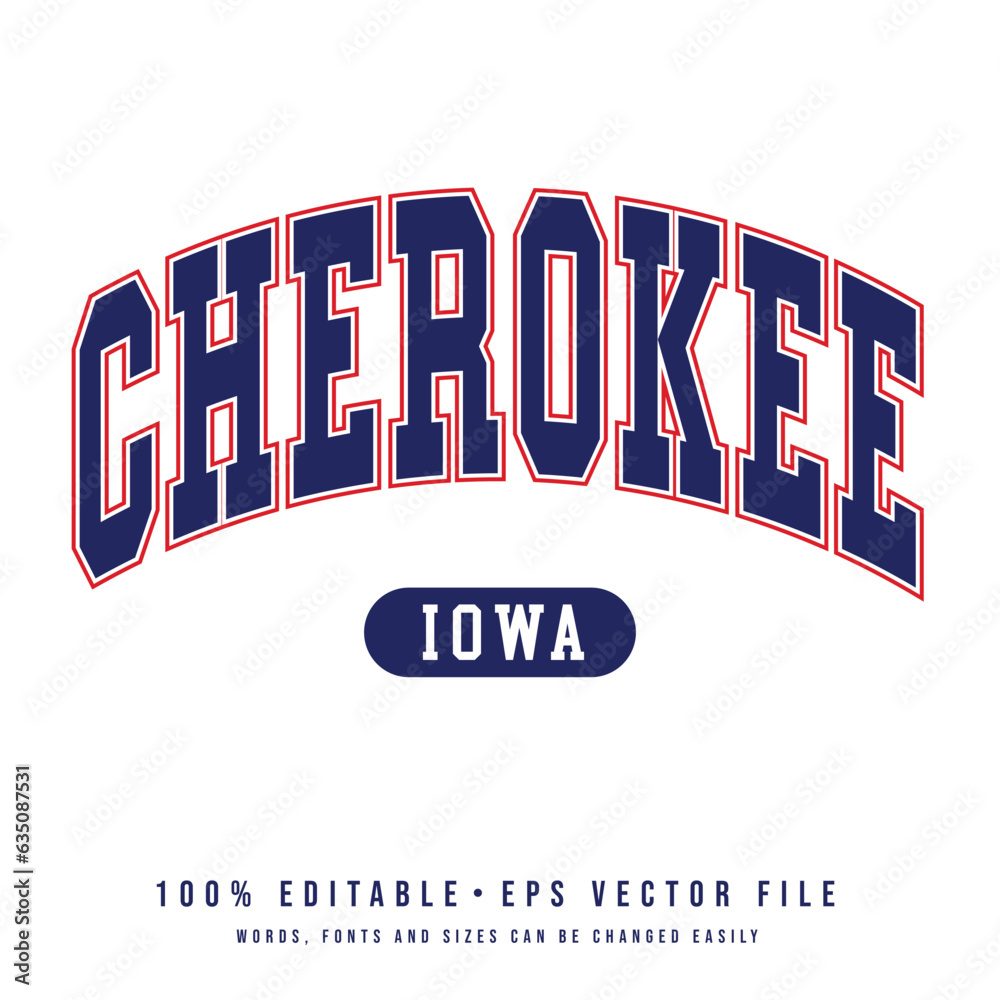 Cherokee text effect vector. Editable college t-shirt design printable ...