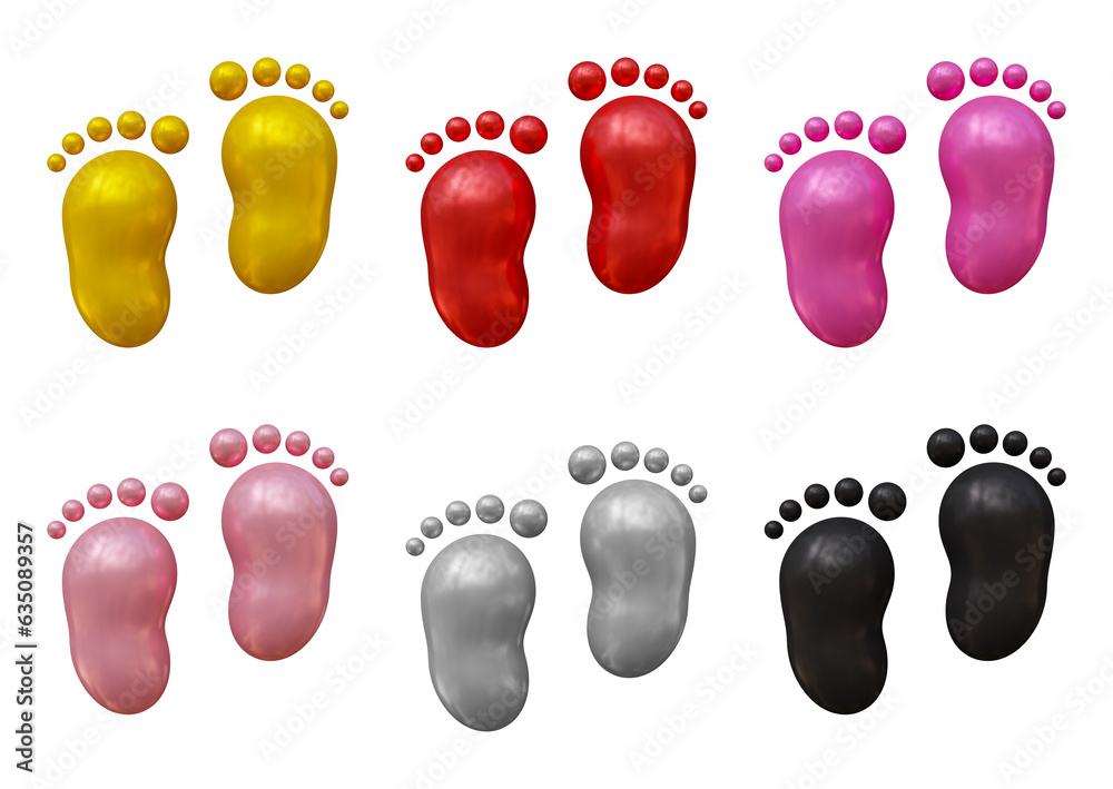 Set of footprint icons in 3d rendering isolated on transparent ...