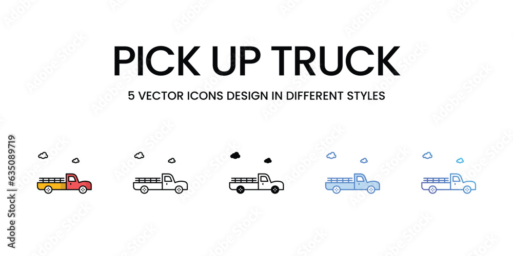 Pick up truck Icon Design in Five style with Editable Stroke. Line ...
