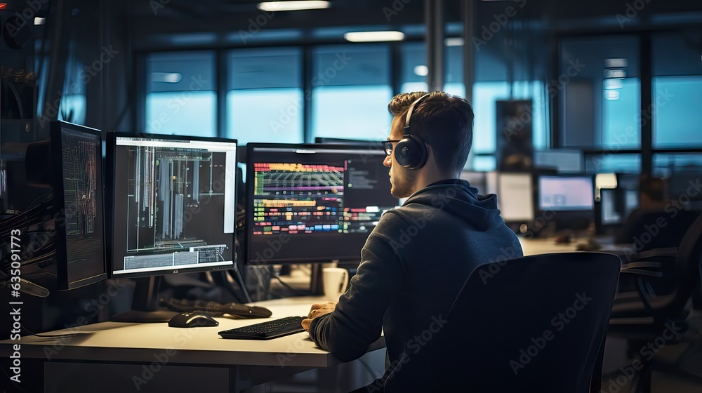 A focused software developer or data analyst working diligently in a ... A focused software developer or data analyst working diligently in a ...