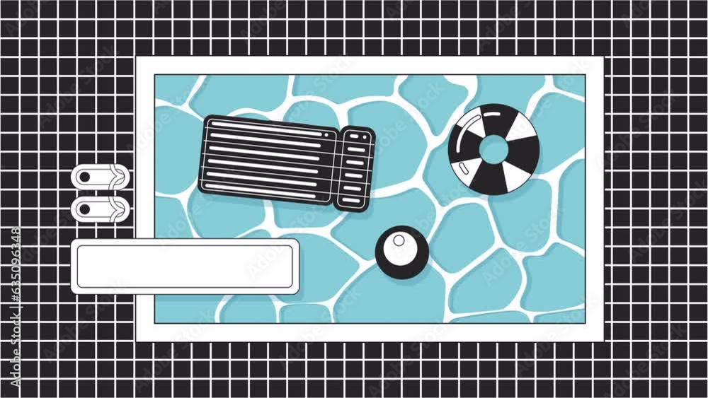 Inflatable swimming pool above bw kawaii lo fi animated background ...