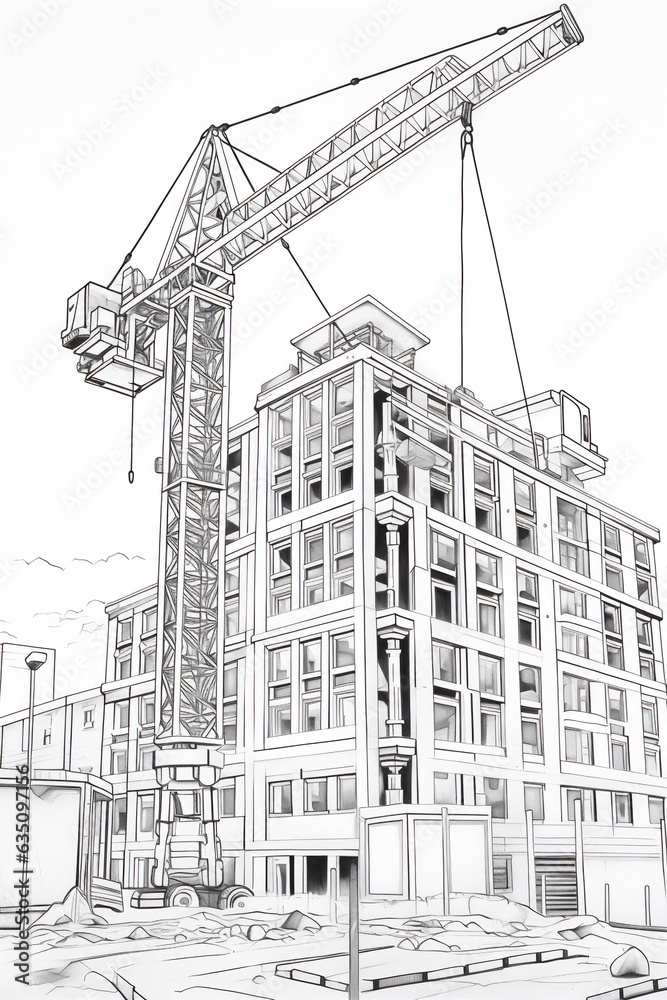 coloring page of building under construction, create using generative ...
