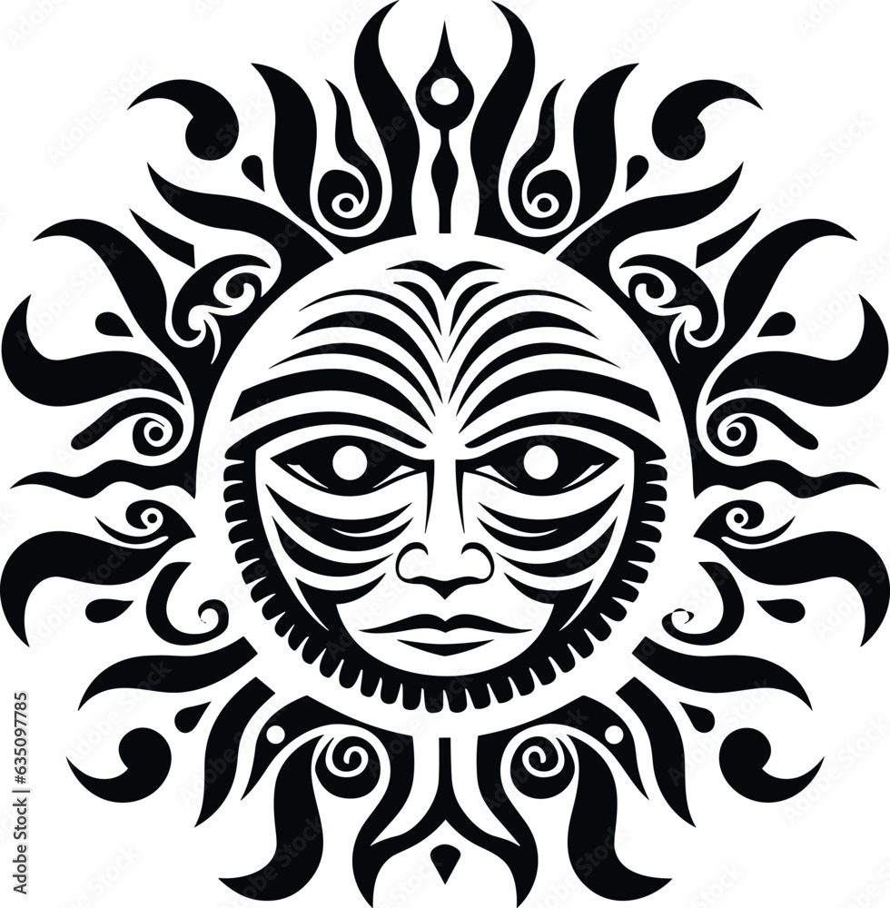 tribal sun tattoo, sun face maori style african aztecs or mayan ethnic ...