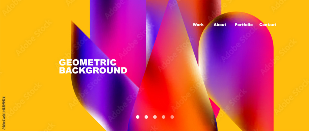 Glassmorphism landing page background template. Colorful glass shapes ...