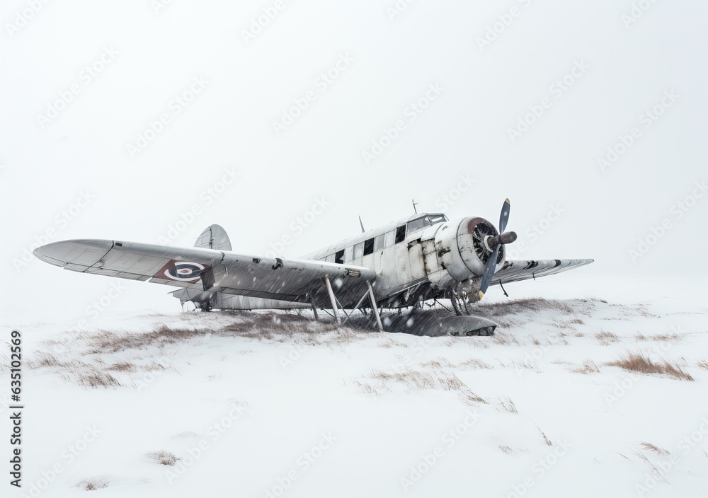 Crashed plane in the snow in Iceland Stock Photo | Adobe Stock