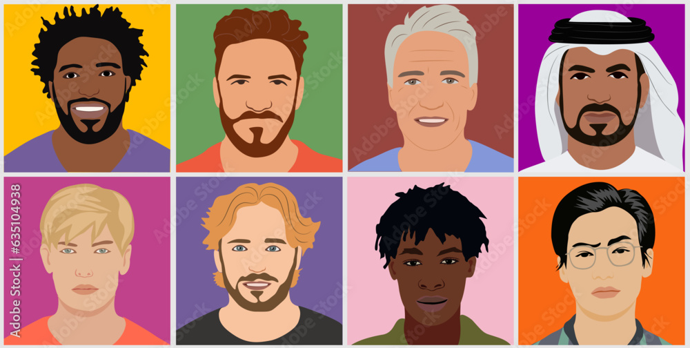 Set of multiethnic multiracial men avatars for social media networks ...