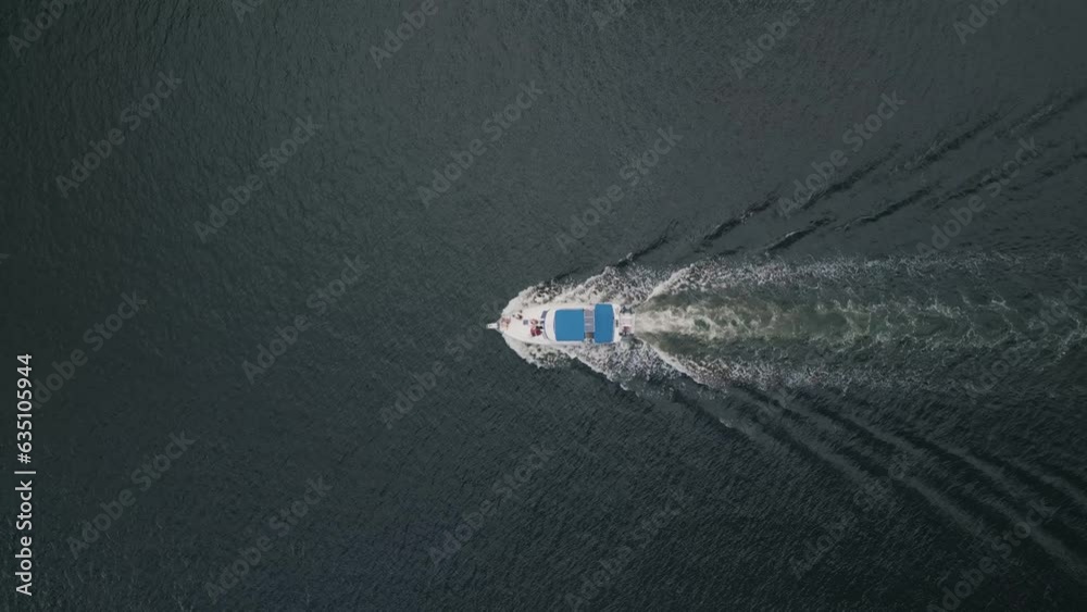 White Luxury Yacht Sailing on Blue Sea Surface.Top View, Drone Filmed ...