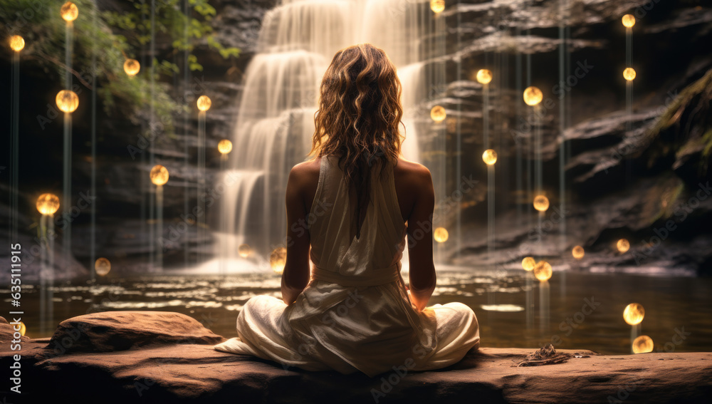 Discover inner peace. Woman embracing serenity through meditation ...