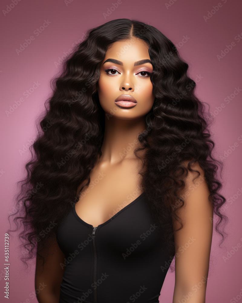 Beauty Fashion model. Black woman face & beautiful voluminous hair ...