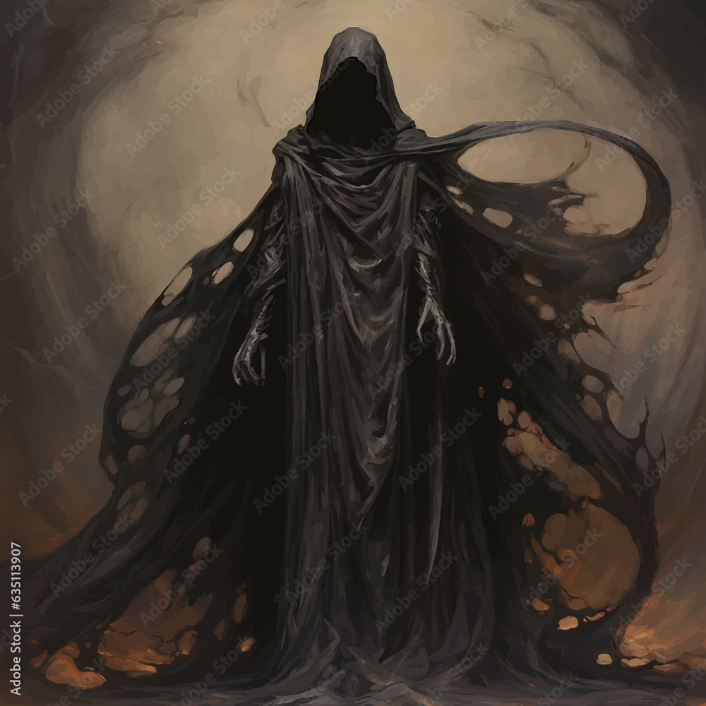 Death in black cloak. Death in black clothes with black hood. Grim ...
