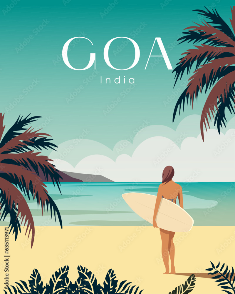 Shanti Beach, Goa, India travel poster Stock Vector | Adobe Stock