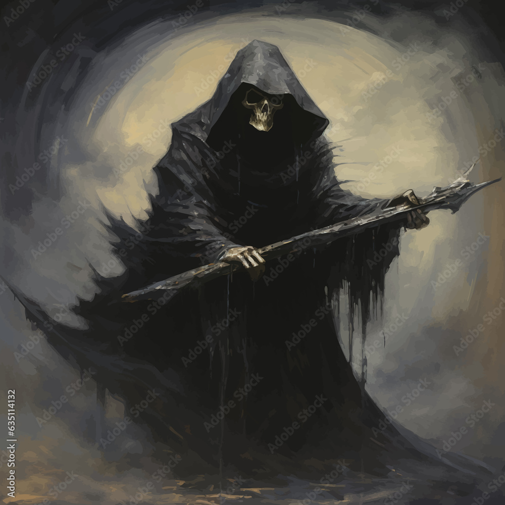 Death in black cloak. Death in black clothes with black hood. Grim ...