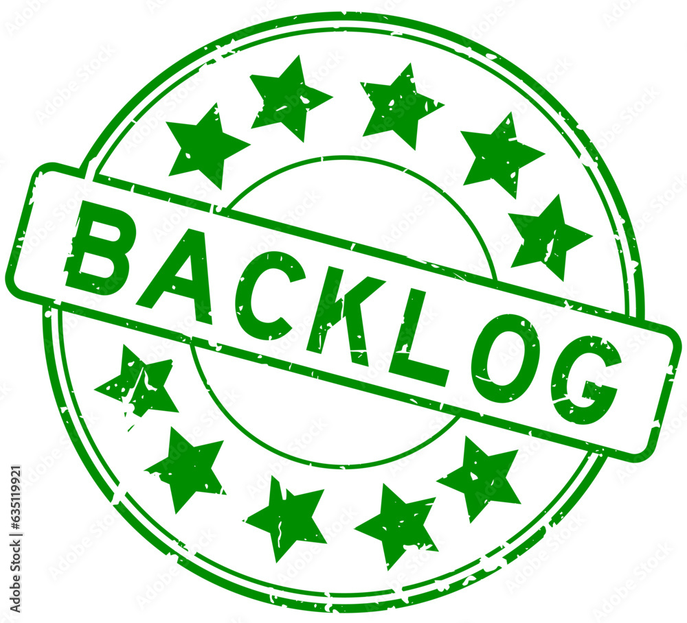 Grunge green backlog word with star icon round rubber seal stamp on ...