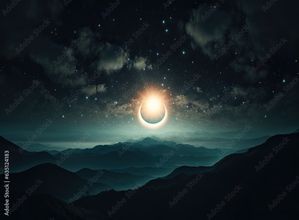 Amazing scientific natural phenomenon. The Moon covering the Sun. Total ...