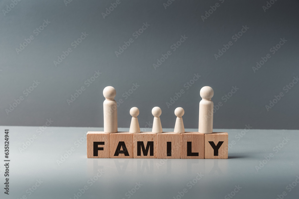 concept of family life , wooden blocks with the word family and figures ...