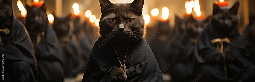 Buddhist cat, animal worship, funny illustration of a cat with folded ...