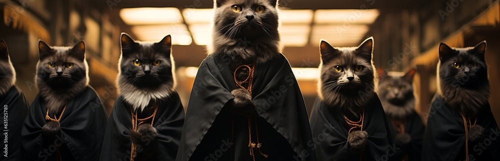 Buddhist cat, animal worship, funny illustration of a cat with folded ...