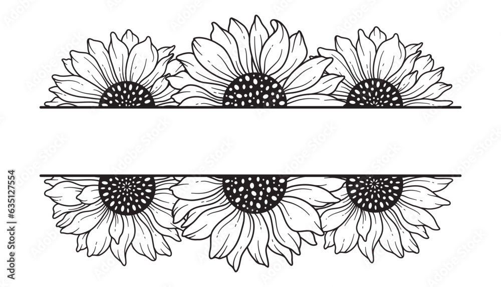 Half Sunflower. Sunflower Frames Line Art, Fine Line Sunflower Frames ...