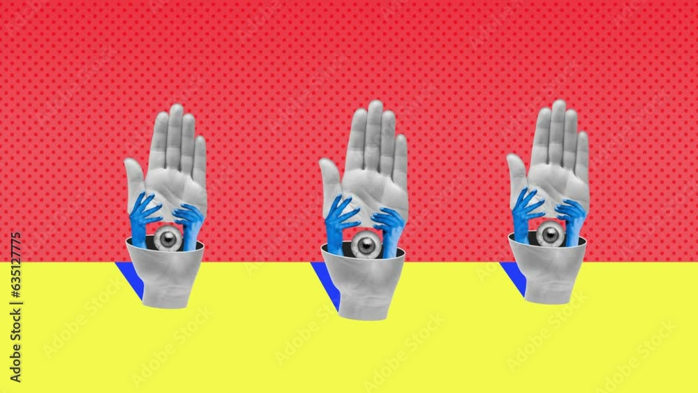 Stop motion, animation. Creative surreal design. New vision. Human eye ...