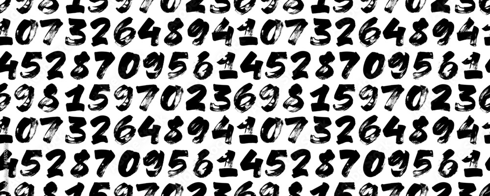 Seamless banner design with grunge numbers. Bold brush drawn vector ...