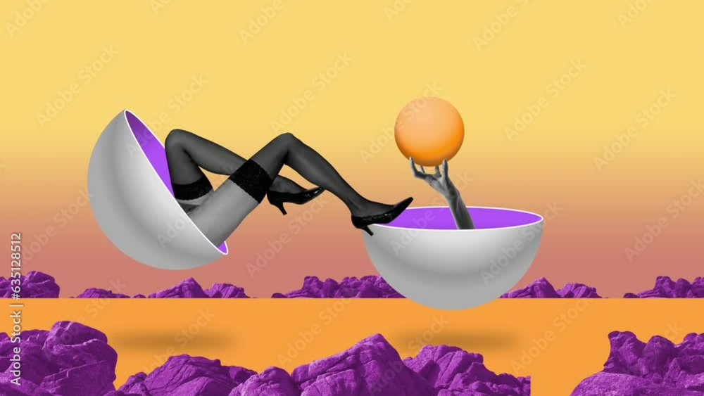Stop motion, animation. Creative surreal design. Female sensual legs in ...