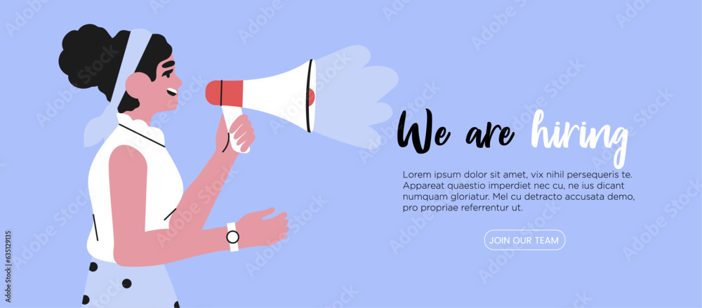 Vector illustration of people shouting in loud speaker and recruiting ...